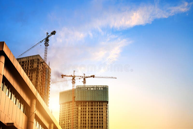 Skyscraper Construction Site Stock Photo - Image of economy, blue ...