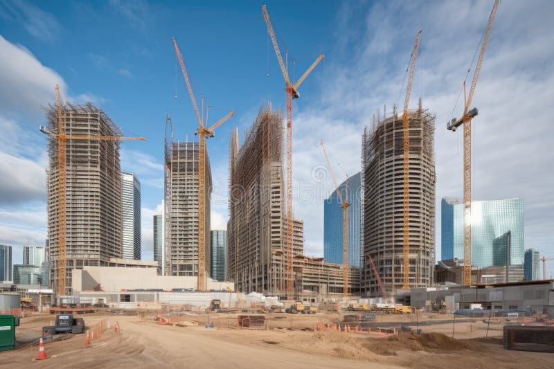 Skyscraper Construction Site, with Towering Structures Rising from the ...