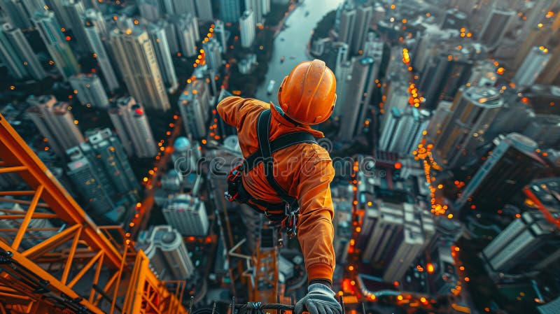Skyscraper Construction Worker in Dynamic Pose with Detailed Cityscape ...
