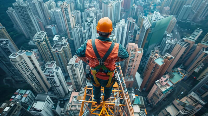 Skyscraper Construction Worker Strikes Dynamic Pose Against Ultra ...