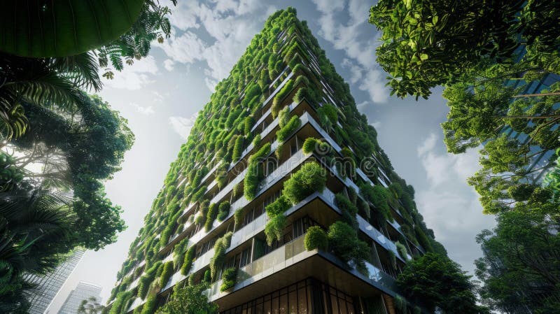 Towering Building Covered in Lush Vegetation Stock Photo - Image of ...