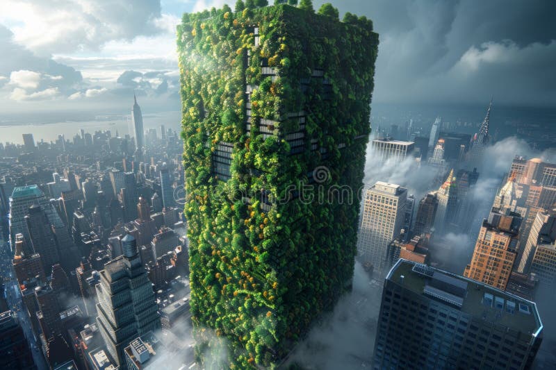 An Skyscraper Covered in a Tree Growing on the Side of it Stock Image ...