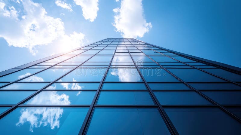Skyscraper Facade Reflecting Clouds and Blue Sky Stock Image - Image of ...