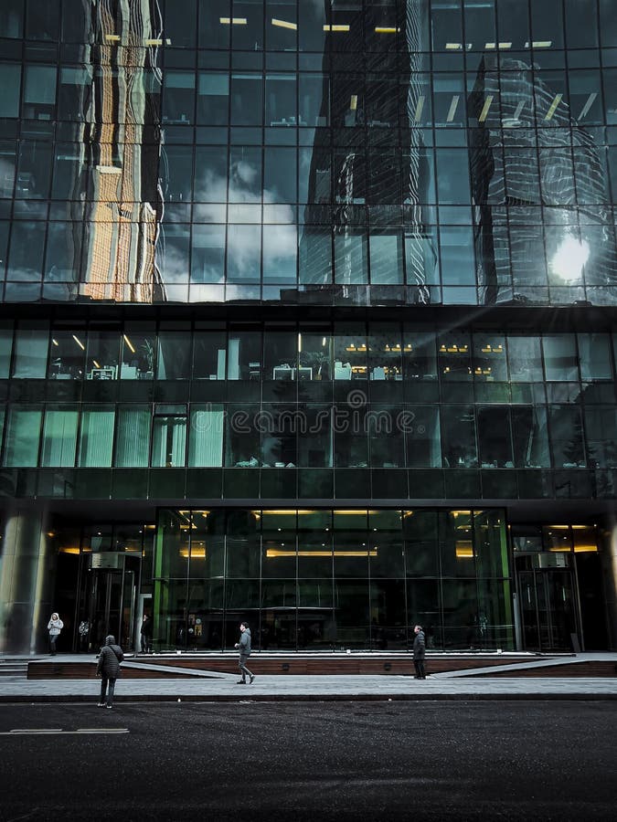 Skyscraper facade and road editorial stock image. Image of plaza ...