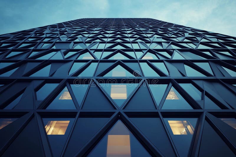 Skyscraper Facade Showcasing Modern Geometric Design at Twilight ...