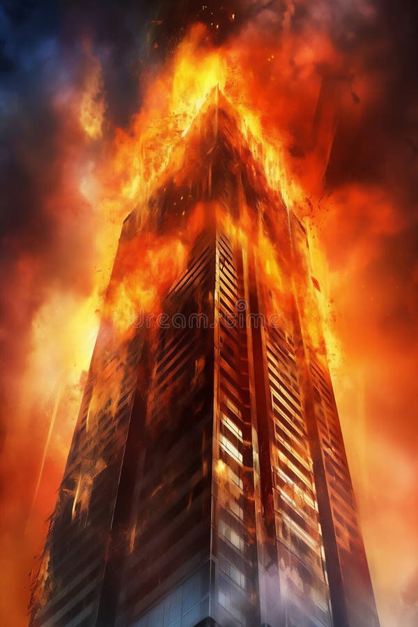 Skyscraper on fire stock illustration. Illustration of emergency ...