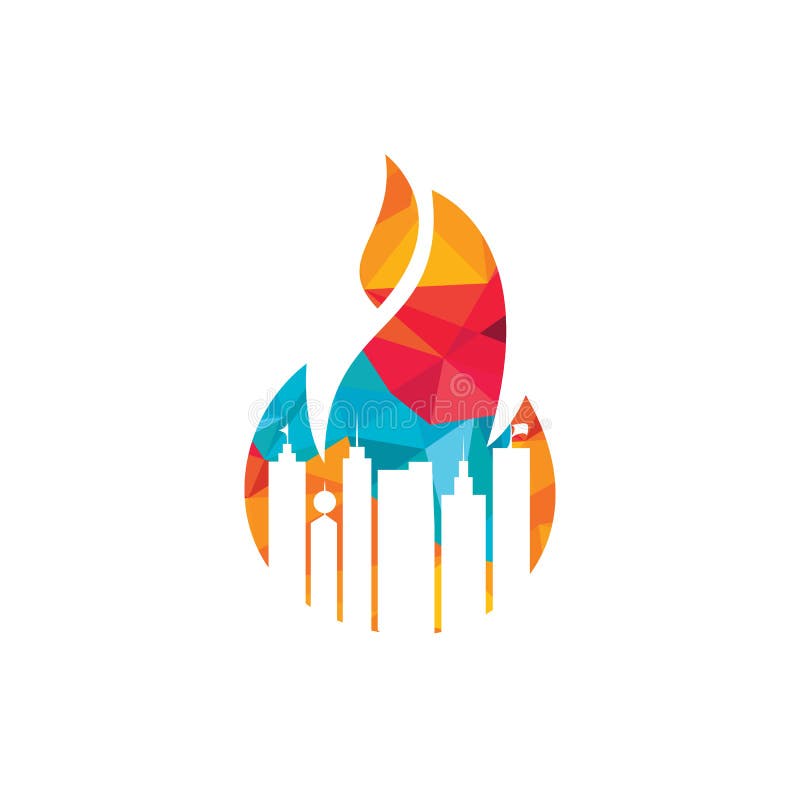 Fire City Vector Logo Design Template. Buildings and Fire Icon Design ...