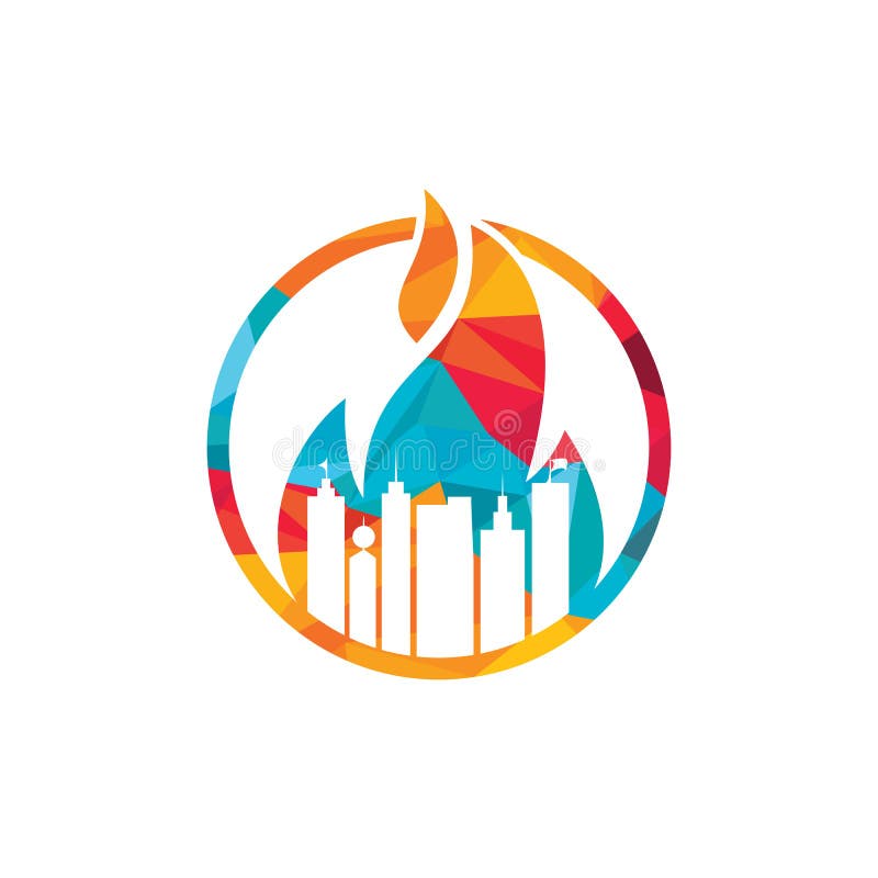 Fire City Vector Logo Design Template. Buildings and Fire Icon Design ...