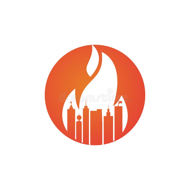 Fire City Vector Logo Design Template. Buildings and Fire Icon Design ...