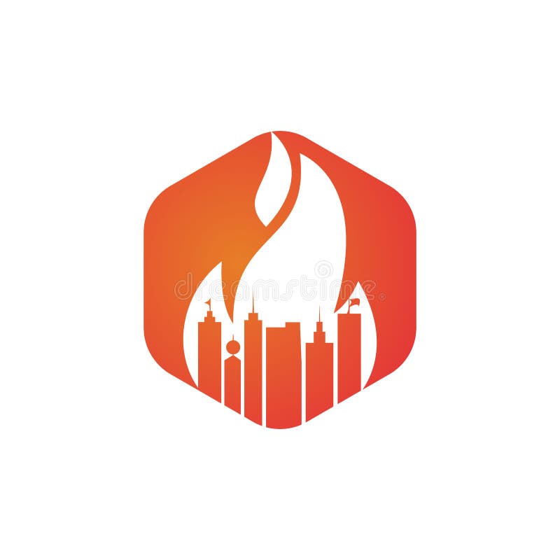 Fire City Vector Logo Design Template. Buildings and Fire Icon Design ...