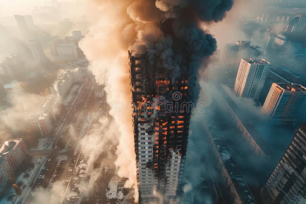 Skyscraper Fire. View from Drone Stock Photo - Image of alert, mission ...