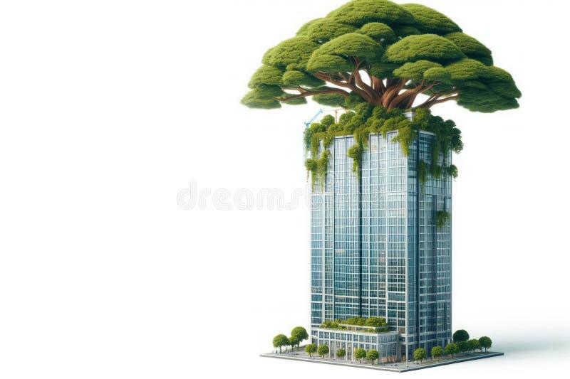 A Skyscraper with a Giant Tree on the Roof. Space for Text. Stock Image ...