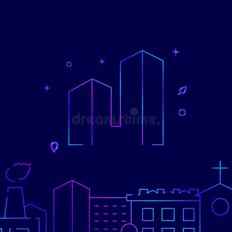 Skyscraper Gradient Line Icon, Buildings Vector Illustration Stock ...