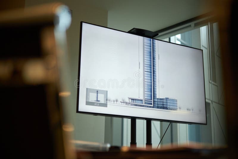 Skyscraper Image on Screen in Board Room Stock Image - Image of design ...