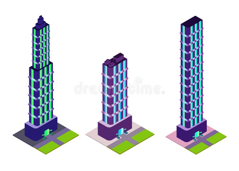 Isometric Skyscraper Set on a White Background Stock Vector ...