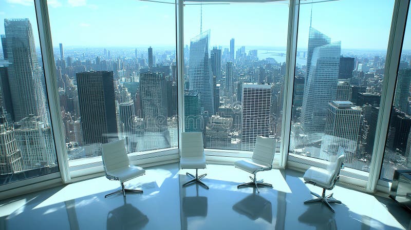 Skyscraper Lounge Chairs City View Panorama Stock Image - Image of ...