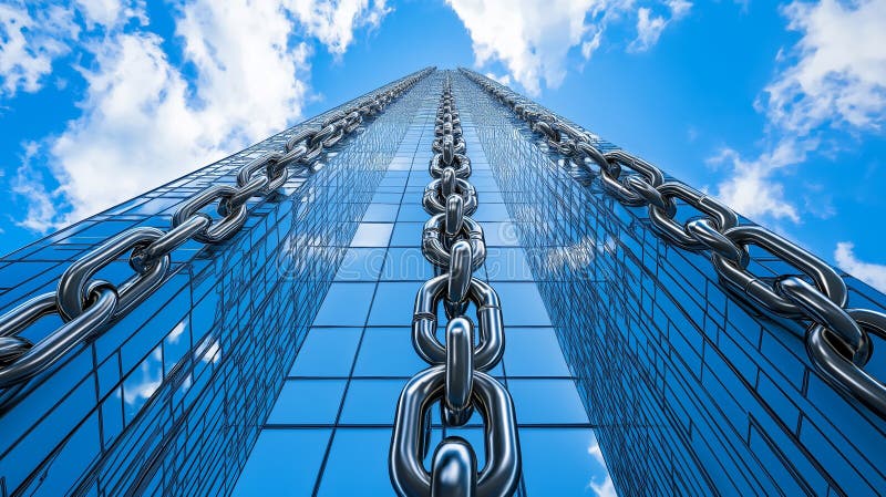 Skyscraper Made of Digital Locks and Chains Stock Image - Image of ...