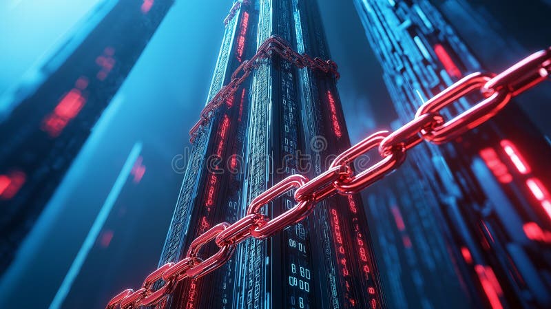 Skyscraper Made of Digital Locks and Chains Stock Photo - Image of ...