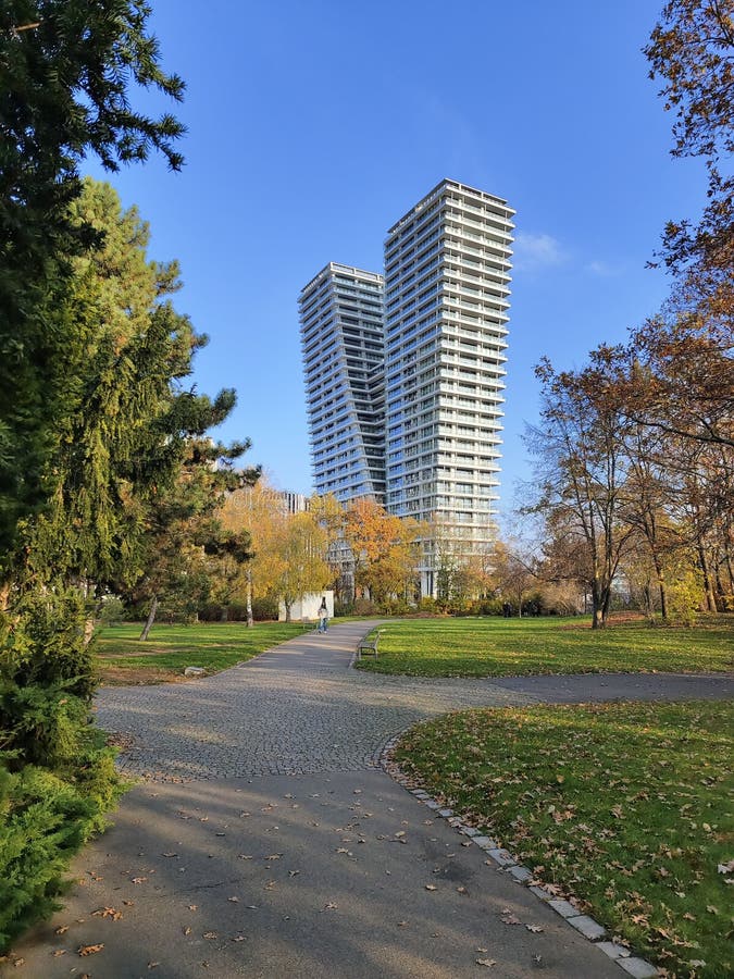 V-shaped Skyscraper in Prague, Modern Architecture in Afternoon Light ...