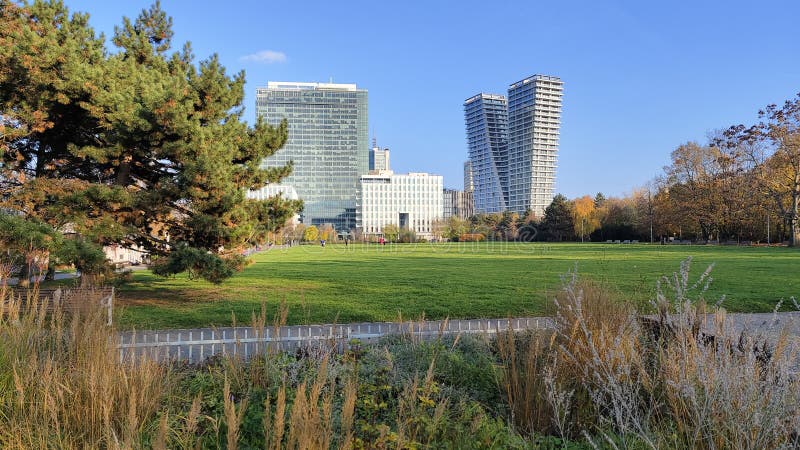 V-shaped Skyscraper in Prague, Modern Architecture in Afternoon Light ...
