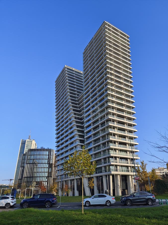 V-shaped Skyscraper in Prague, Modern Architecture in Afternoon Light ...