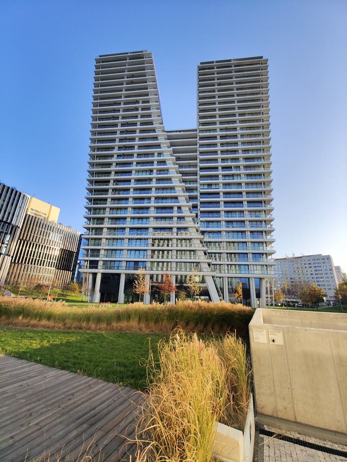V-shaped Skyscraper in Prague, Modern Architecture in Afternoon Light ...