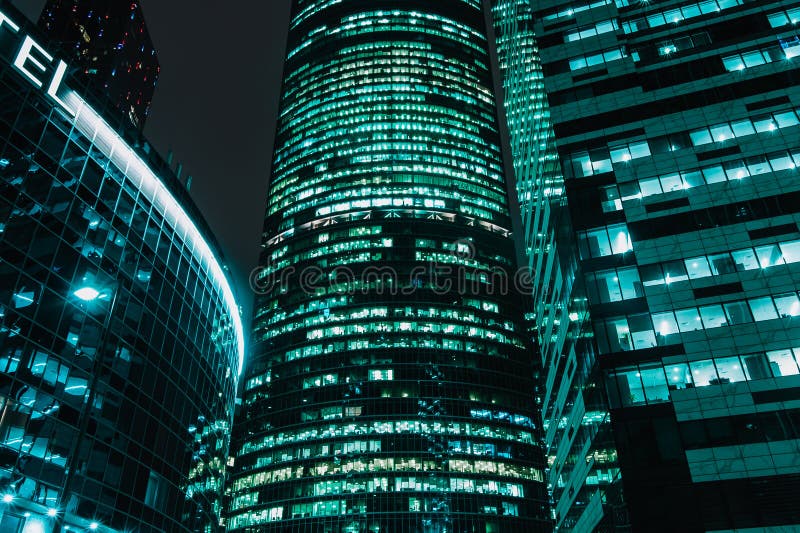 Skyscraper at Night. Lots of Lights in the Windows of the Building ...