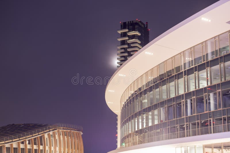 Skyscraper at Night with Moonlight Stock Image - Image of ideas ...