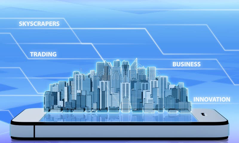 Skyscraper Office Building on the Phone Stock Illustration ...