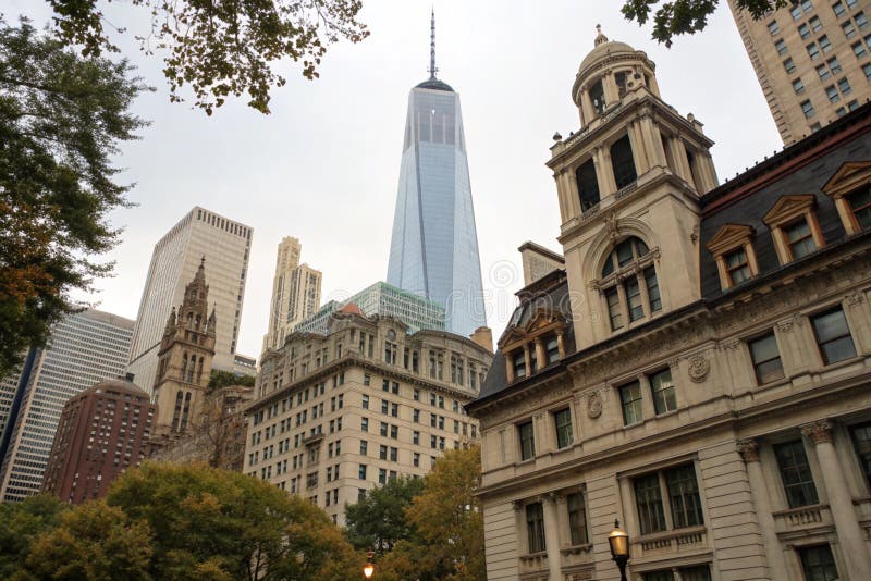 Skyscraper and Old Building in Front Stock Illustration - Illustration ...