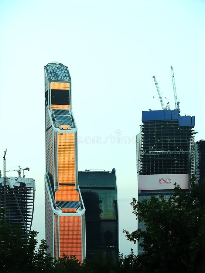 Skyscraper Reflected in the Glass with Sunset Light Editorial Stock ...