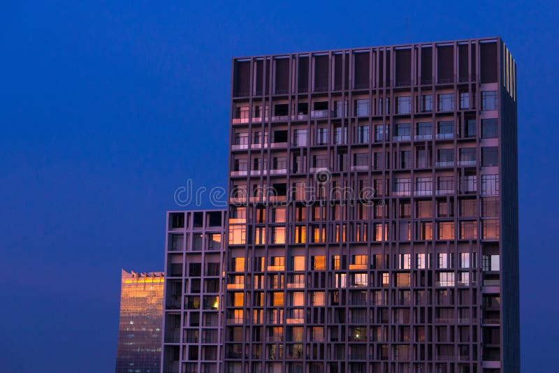 Skyscraper Reflecting Sunset Light Stock Image - Image of light ...