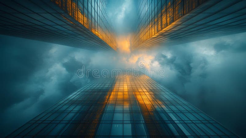 Skyscraper Reflection in Cloudy Sky Generative AI Stock Illustration ...