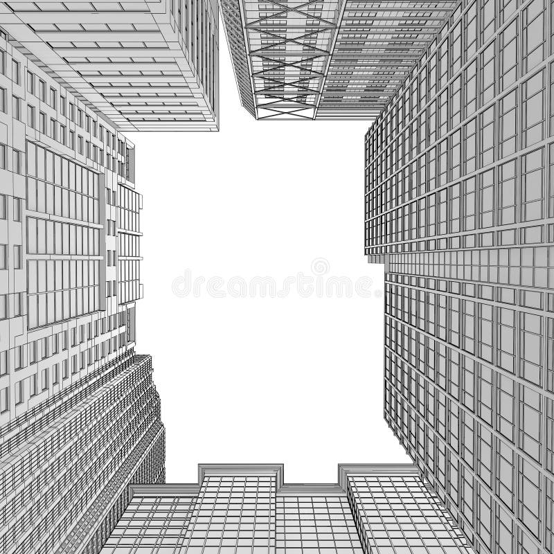 Skyscraper Rendering in Lines Stock Illustration - Illustration of ...