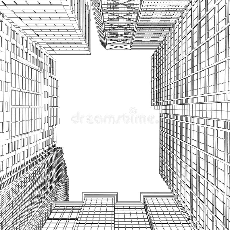 Skyscraper Rendering in Lines Stock Illustration - Illustration of ...