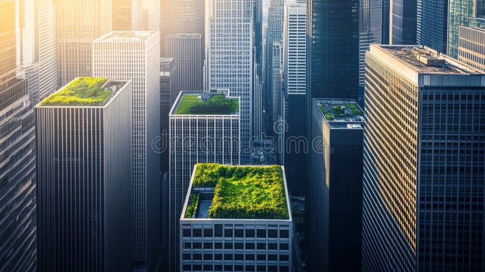 Skyscraper with Rooftop Park and Open Spaces As Seen from the Air Stock ...