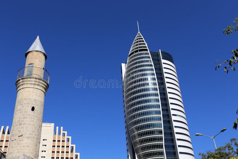 Skyscraper Sail in Haifa stock image. Image of building - 102257877
