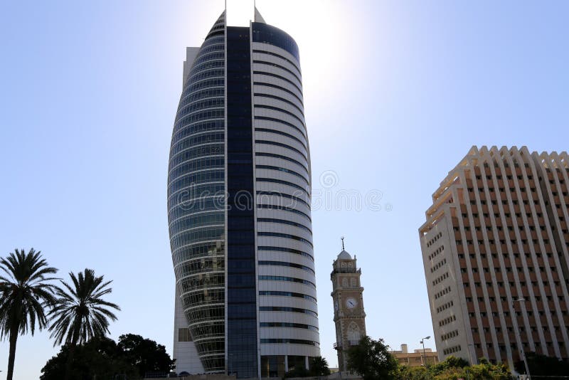Skyscraper Sail in Haifa stock image. Image of morning - 102258029