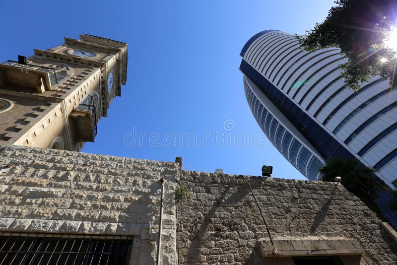 Skyscraper Sail in Haifa stock image. Image of house - 102258163
