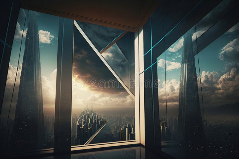 Skyscraper See from Inside. Windows Construction Stock Illustration ...