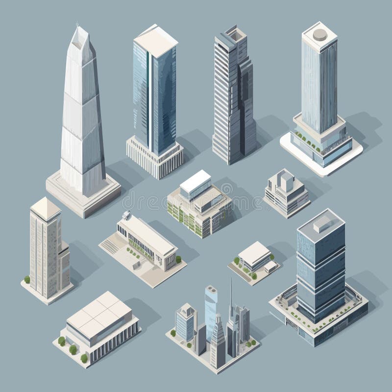 Skyscraper Set Isometric Vector Simple Illustration Stock Vector ...