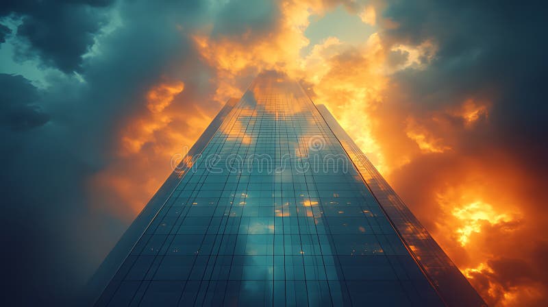 Skyscraper Sunset Cityscape Dramatic Clouds Reflection Stock ...