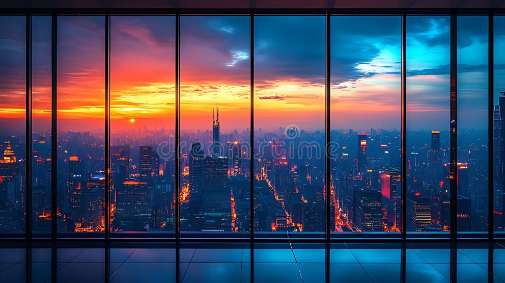 Skyscraper Sunset Cityscape Office View Stock Illustration ...