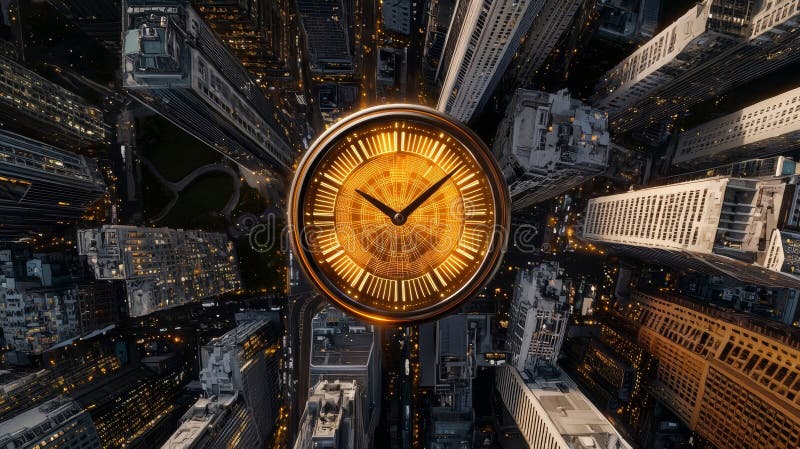 Skyscraper Time Concept with Holographic Clock Projected on it Stock ...