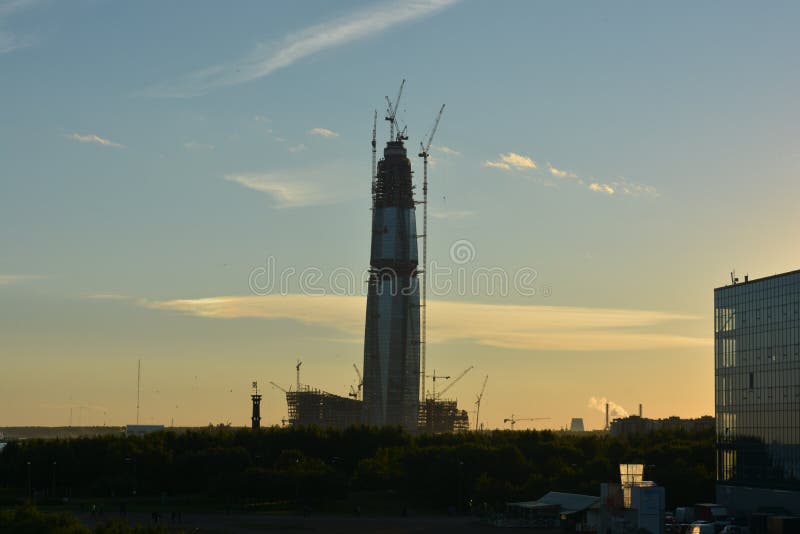 Skyscraper Under Construction at Sunset Stock Image - Image of frame ...