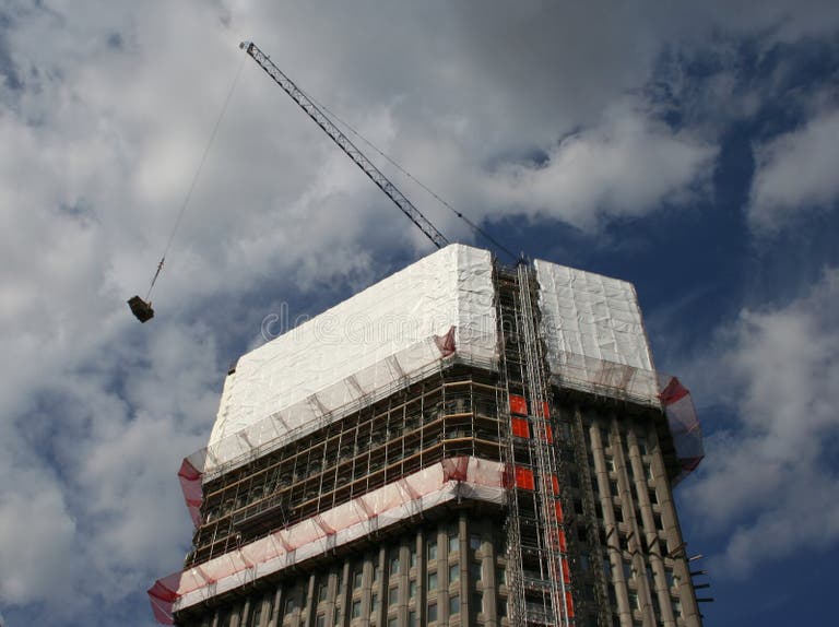 Skyscraper Under Refurbishment Stock Image - Image of property, cable ...