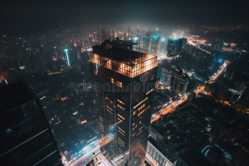 Lights on a Skyscraper at Night Stock Illustration - Illustration of ...