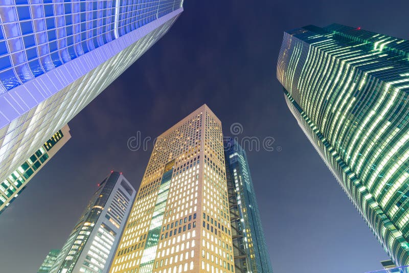 Skyscraper view at night. stock photo. Image of exterior - 97917072