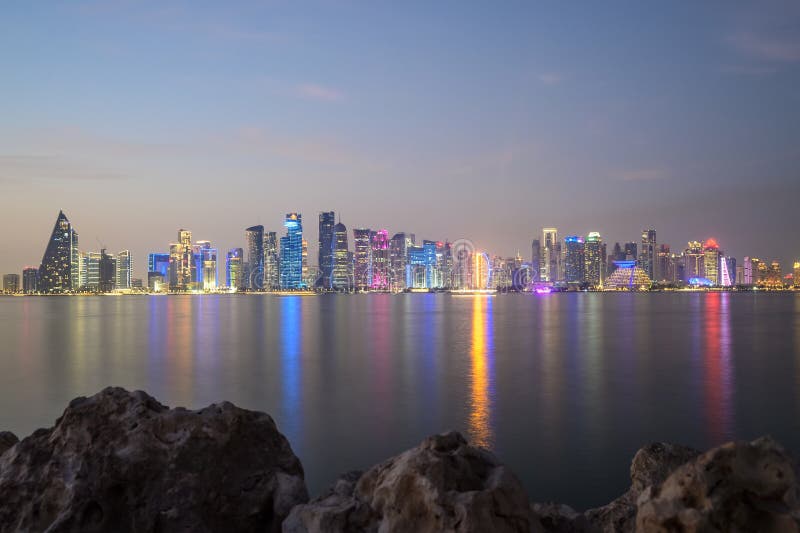 Skyscraper View from the Seaside in Doha, Qatar in the Evening after ...