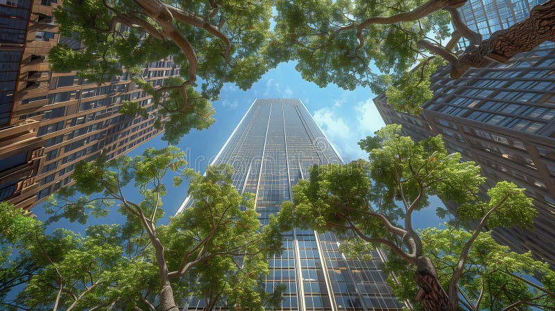 Skyscraper Viewed through Green Tree Canopy in Urban Setting Stock ...